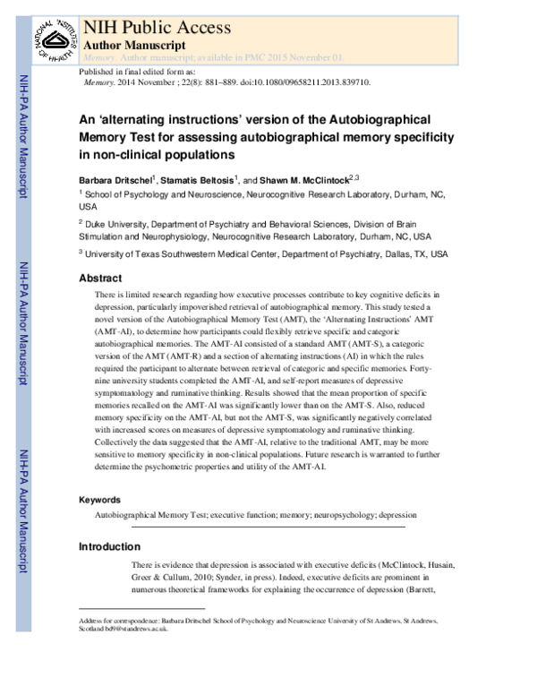 (PDF) An “alternating instructions” version of the Autobiographical ...