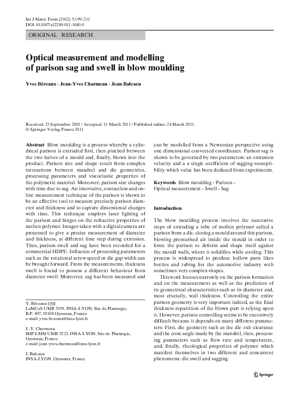 (PDF) Optical measurement and modelling of parison sag and swell in ...