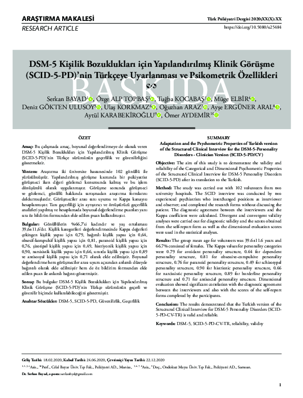 (PDF) Adaptation and the Psychometric Properties of Turkish version of ...