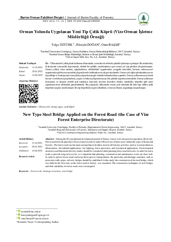 (PDF) Orman Yolunda Uygulanan Yeni Tip Çelik Köprü (Vize Orman İşletme ...