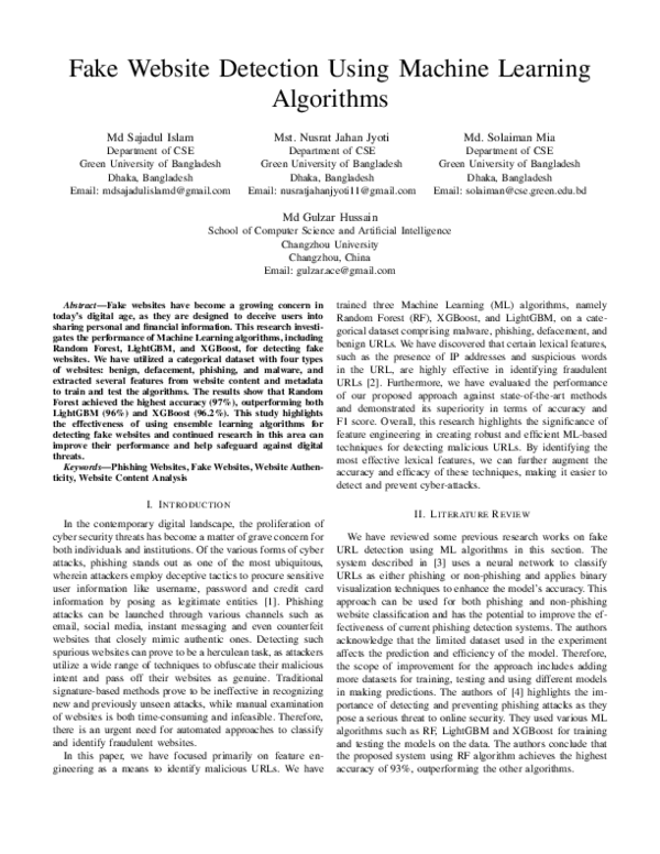 Pdf Fake Website Detection Using Machine Learning Algorithms