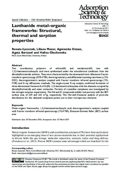 (PDF) Lanthanide metal–organic frameworks: Structural, thermal and sorption properties