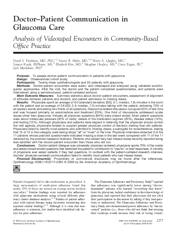 (PDF) Doctor-patient communication in glaucoma care: analysis of ...