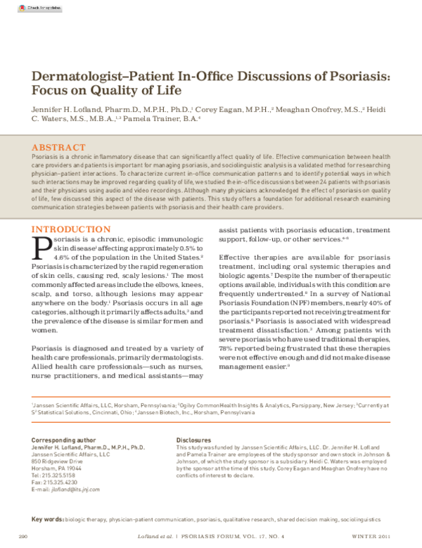 (PDF) Dermatologist–Patient In-Office Discussions of Psoriasis: Focus ...