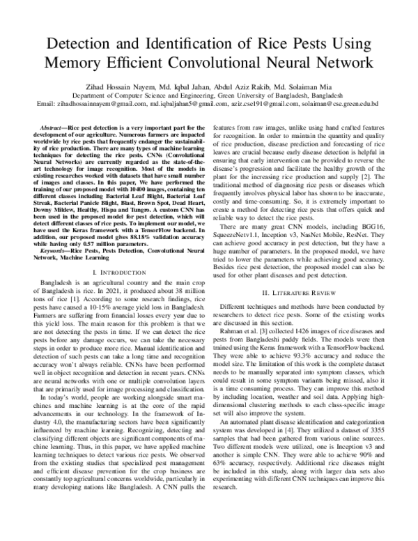Pdf Detection And Identification Of Rice Pests Using Memory Efficient