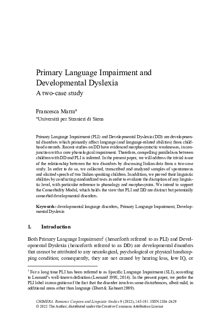 (PDF) Primary Language Impairment and Developmental Dyslexia: A two-case study