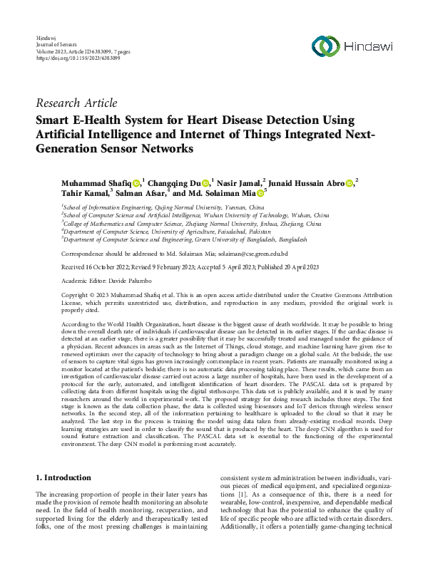 (PDF) Smart E-Health System for Heart Disease Detection Using Artificial Intelligence and ...