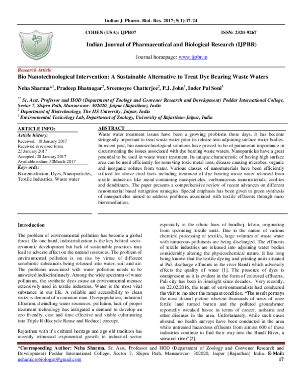 (PDF) Bio Nanotechnological Intervention: A Sustainable Alternative to ...