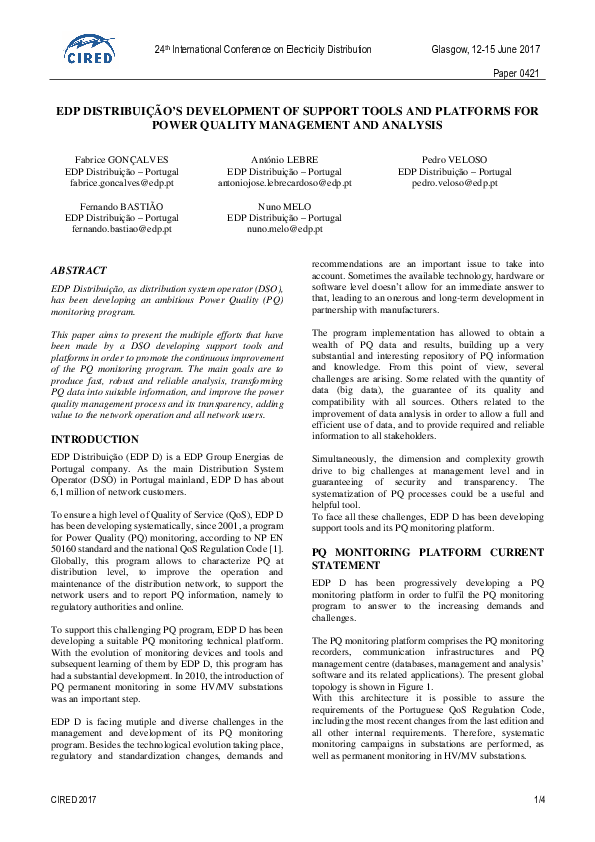 (PDF) EDP Distribuição's development of support tools and platforms for ...