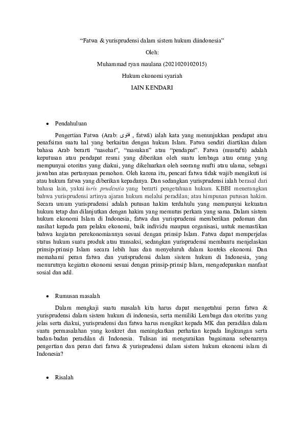 (DOC) "Fatwa & yurisprudensi dalam sistem hukum diindonesia" Oleh ...