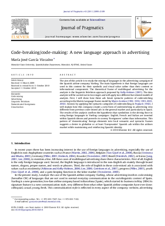(PDF) Code-breaking/code-making: A new language approach in advertising