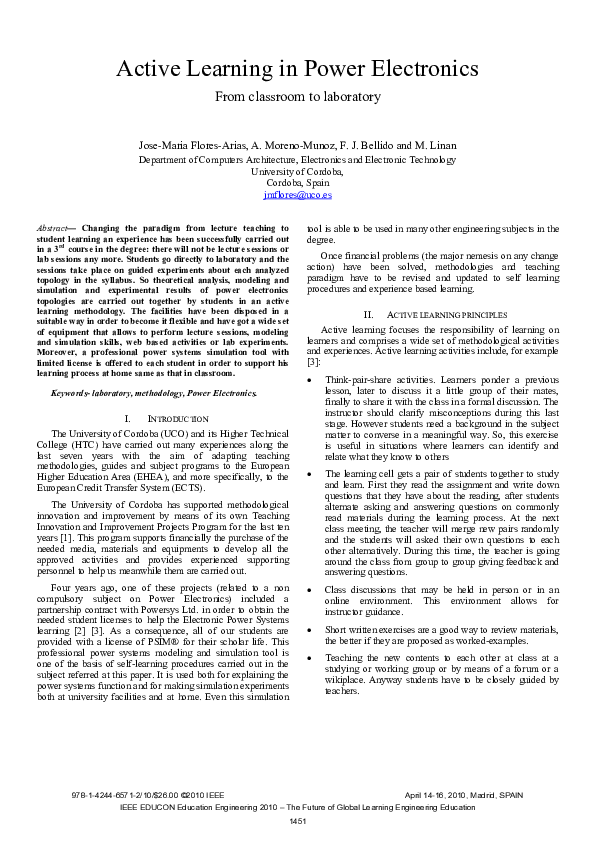 (PDF) Active learning in power electronics: From classroom to laboratory