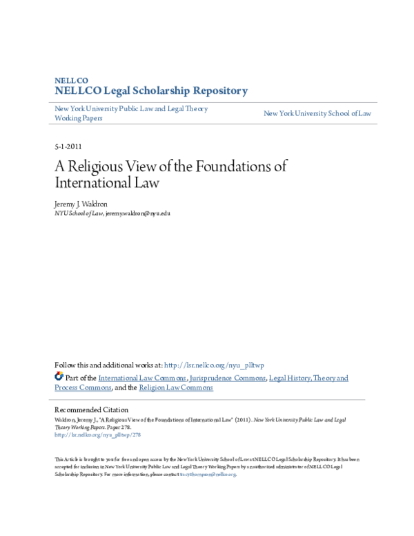 (PDF) A Religious View of the Foundations of International Law