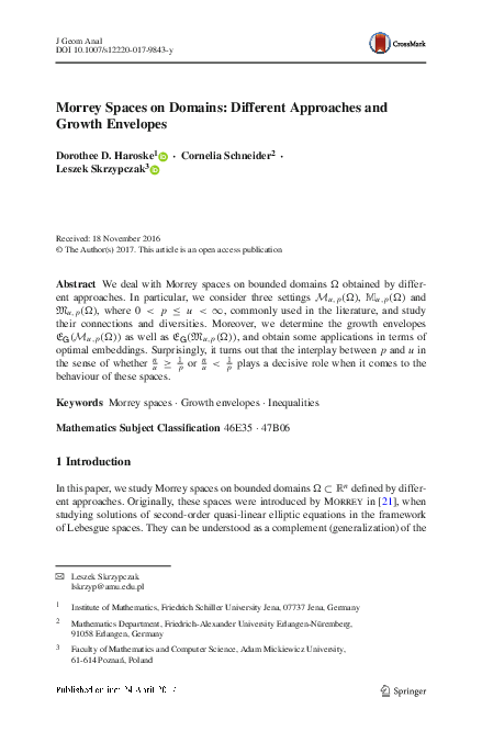 (PDF) Morrey Spaces on Domains: Different Approaches and Growth Envelopes