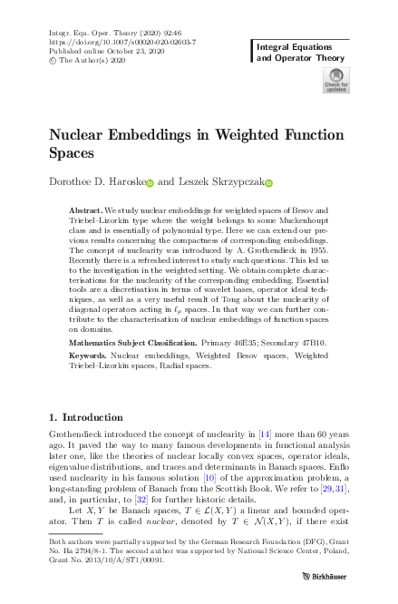 (PDF) Nuclear Embeddings in Weighted Function Spaces