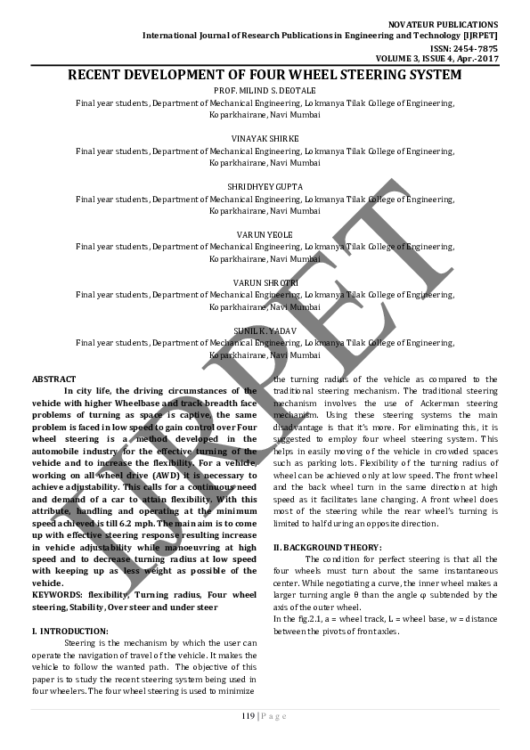 (PDF) Recent Development Of Four Wheel Steering System