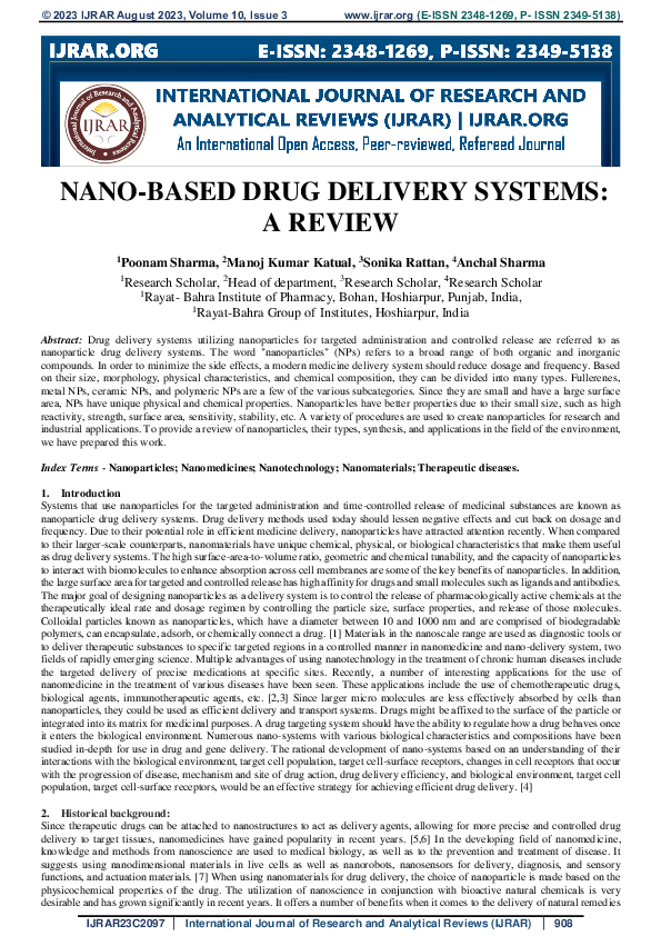 (PDF) NANO-BASED DRUG DELIVERY SYSTEMS: A REVIEW
