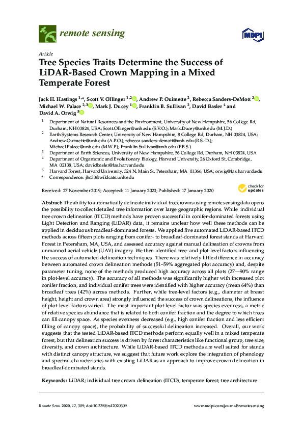 Pdf Tree Species Traits Determine The Success Of Lidar Based Crown