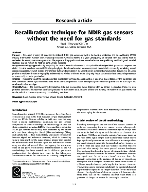 (PDF) Recalibration technique for NDIR gas sensors without the need for gas standards