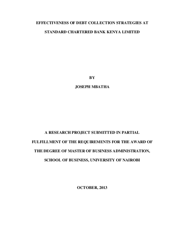 (PDF) Effectiveness Of Debt Collection Strategies At Standard Chartered ...