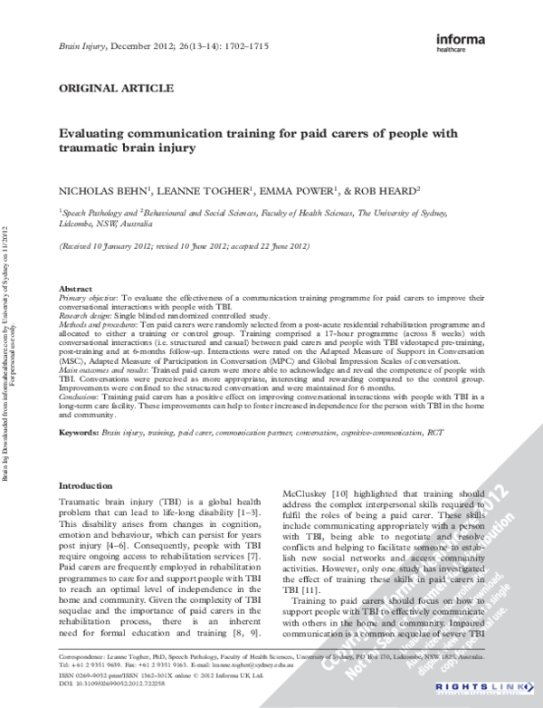 (PDF) Evaluating communication training for paid carers of people with ...