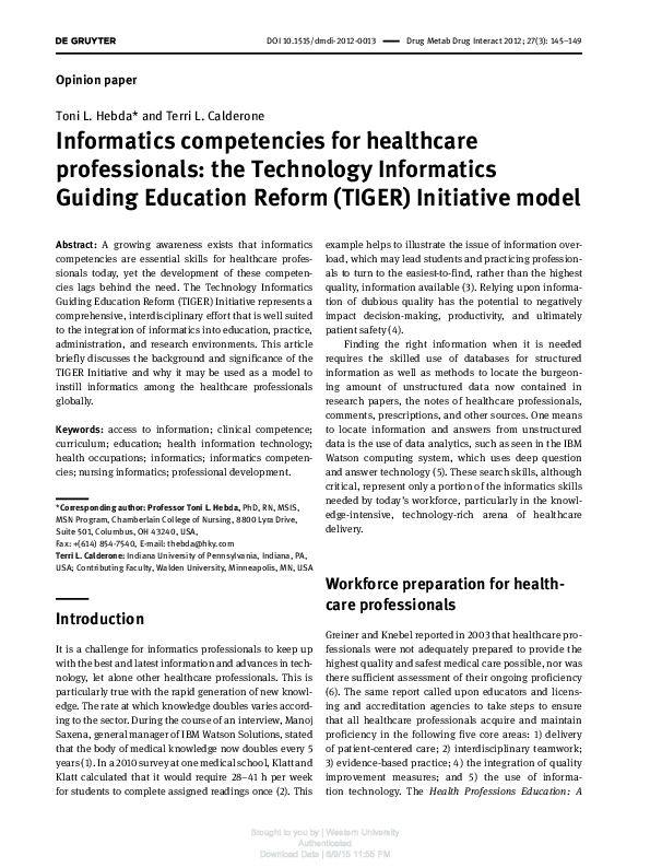(PDF) Informatics competencies for healthcare professionals: the ...