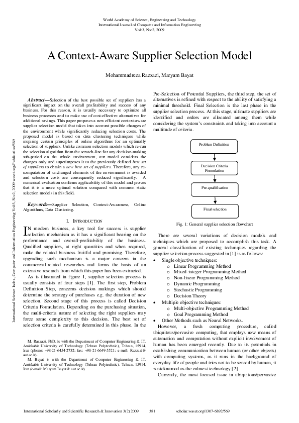 (PDF) A Context-Aware Supplier Selection Model