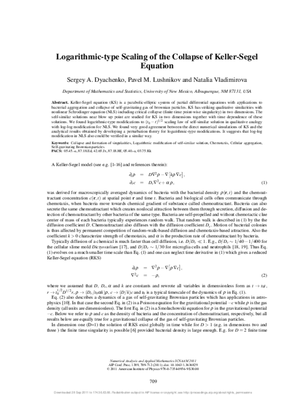 (PDF) Logarithmic-type Scaling of the Collapse of Keller-Segel Equation