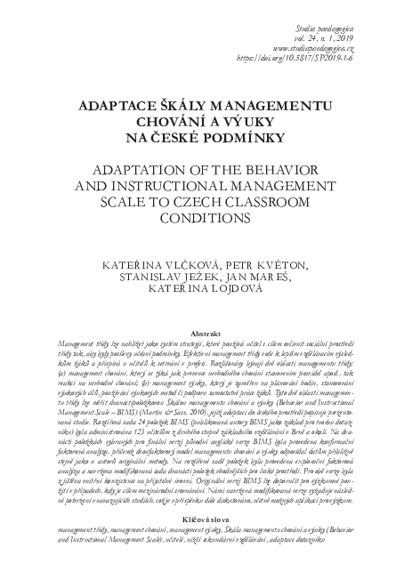 (PDF) Adaptace škály managementu chování a výuky na české podmínky