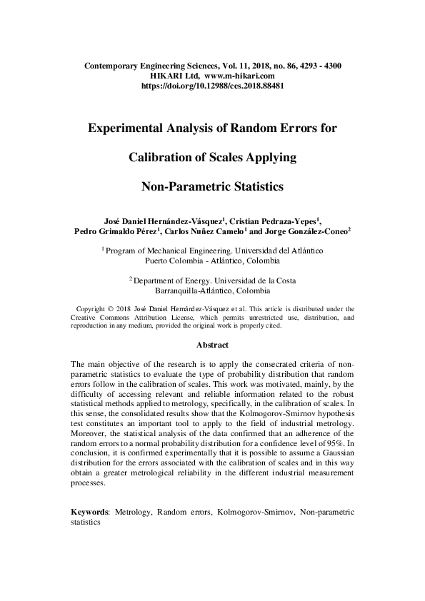 (PDF) Experimental analysis of random errors for calibration of scales applying non-parametric ...