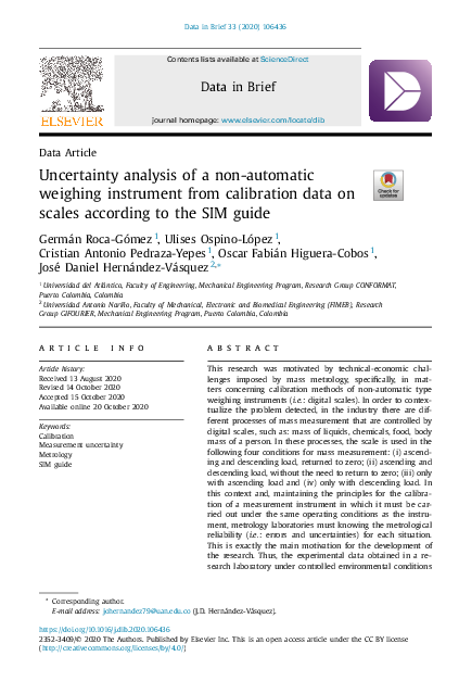 (PDF) Uncertainty analysis of a non-automatic weighing instrument from calibration data on ...