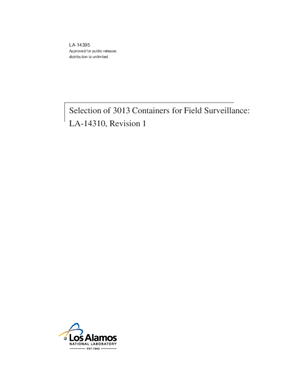 (PDF) Selection of 3013 containers for field surveillance: LA-14310 ...