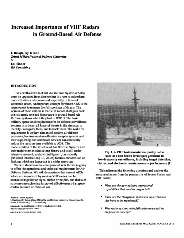 (PDF) Increased importance of VHF radars in ground-based air defense