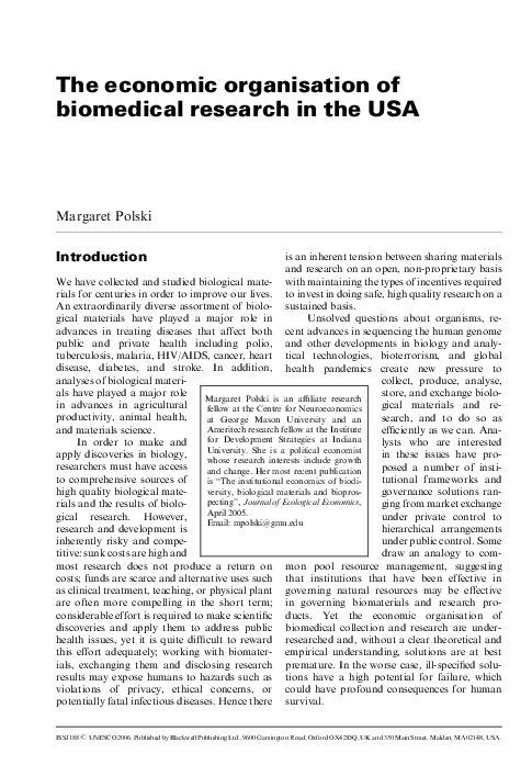 (PDF) The economic organisation of biomedical research in the USA