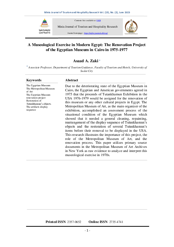 (PDF) A Museological Exercise in Modern Egypt: The Renovation Project ...