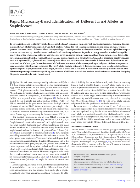 (PDF) Rapid Microarray-Based Identification of Different mecA Alleles ...