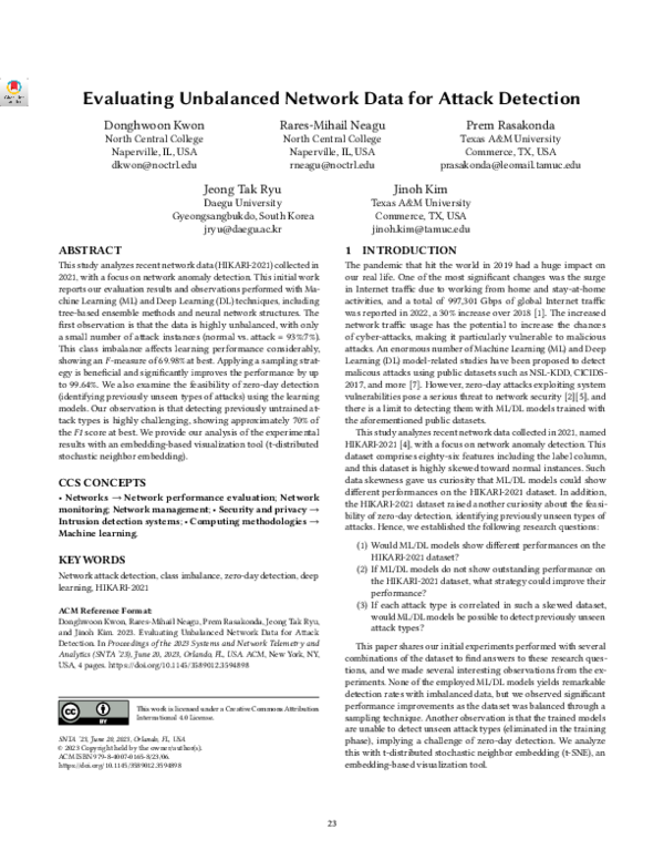 (PDF) Evaluating Unbalanced Network Data for Attack Detection