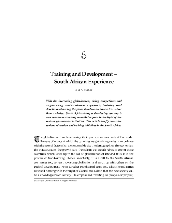 (PDF) Training and Development – South African Experience | KBS Kumar ...