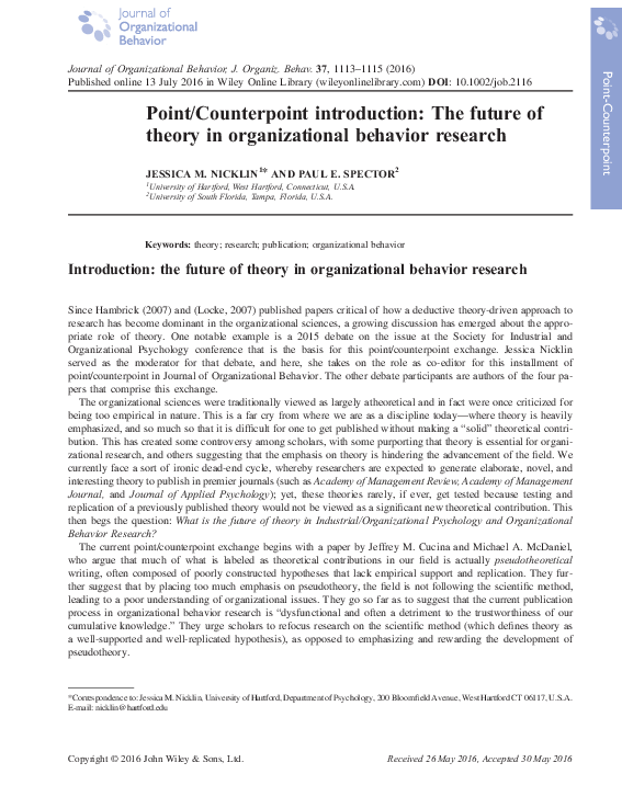 (PDF) Point/Counterpoint introduction: The future of theory in ...