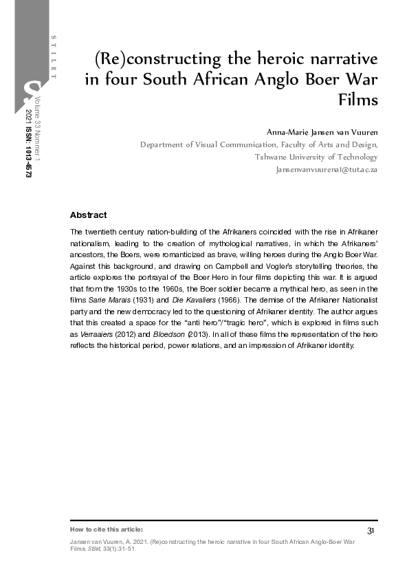 (PDF) (Re)constructing the heroic narrative in four South African Anglo ...