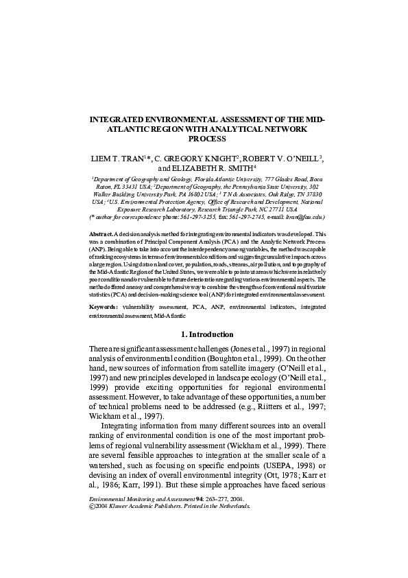 (PDF) Integrated Environmental Assessment of the Mid-Atlantic Region with Analytical Network Process