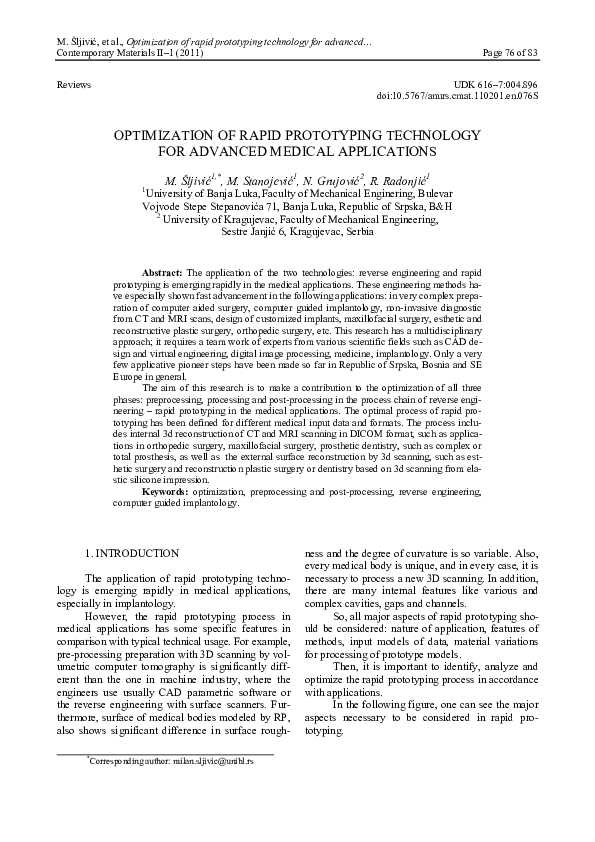 (PDF) Optimization of Rapid Prototyping Technology for Advanced Medical Applications