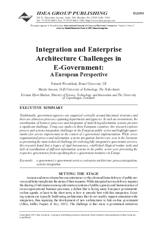 (PDF) Integration and Enterprise Architecture Challenges in E-Government