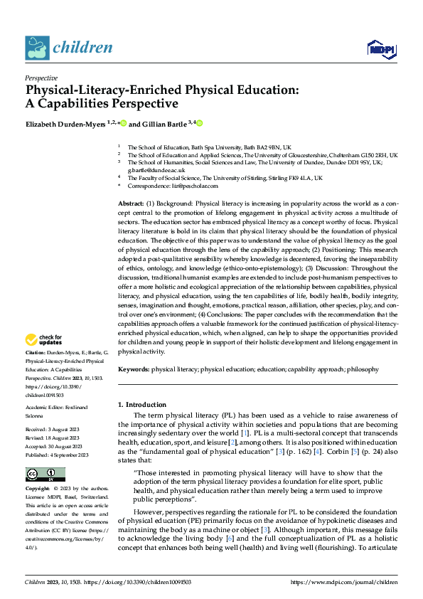 (PDF) Physical-Literacy-Enriched Physical Education: A Capabilities Perspective