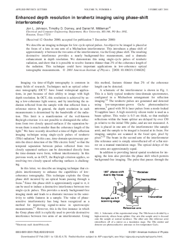 (PDF) Enhanced depth resolution in terahertz imaging using phase-shift ...