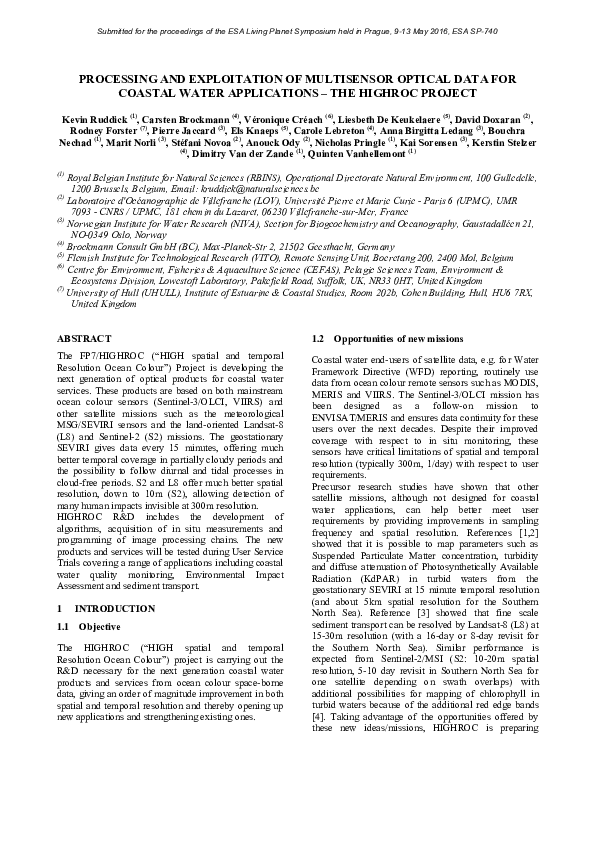 (PDF) Processing and Exploitation of Multisensor Optical Data for ...