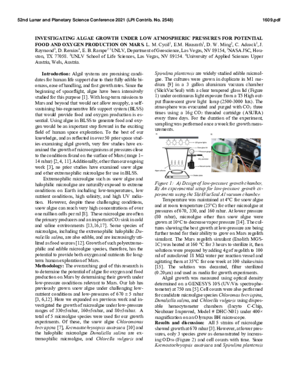 (PDF) Investigating Algae Growth Under Low Atmospheric Pressures for ...