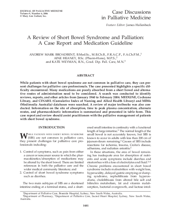 (PDF) A Review of Short Bowel Syndrome and Palliation: A Case Report ...