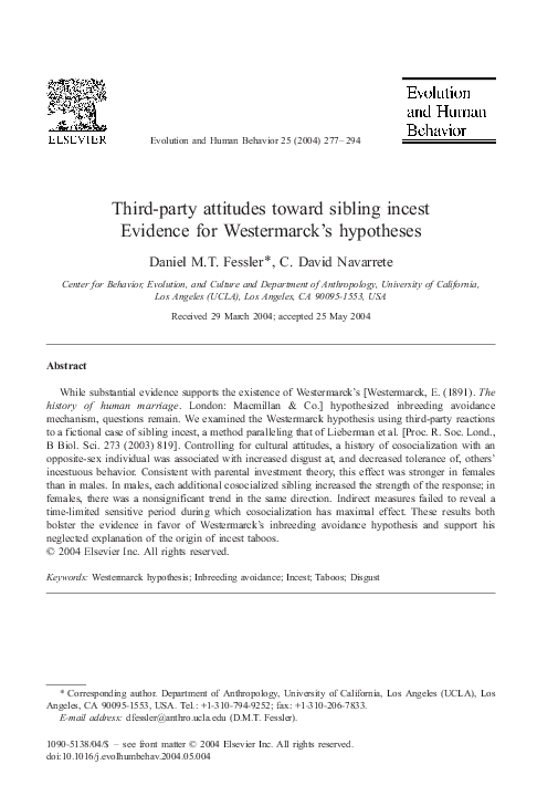 (PDF) Third-party attitudes toward sibling incestEvidence for ...