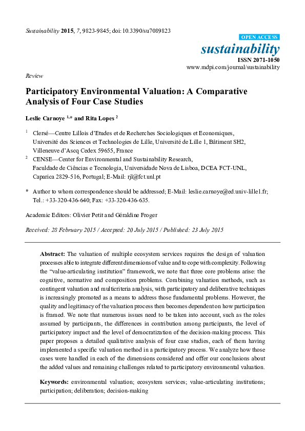 (PDF) Participatory Environmental Valuation: A Comparative Analysis of ...